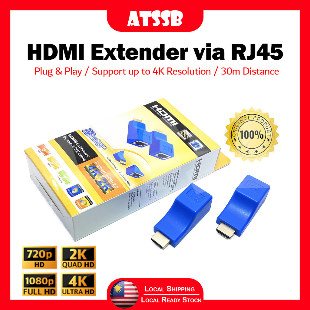 ATSSB 4K HDMI Extender RJ45 Ports to HDMI Extension Over CAT 5e / 6 UTP ...