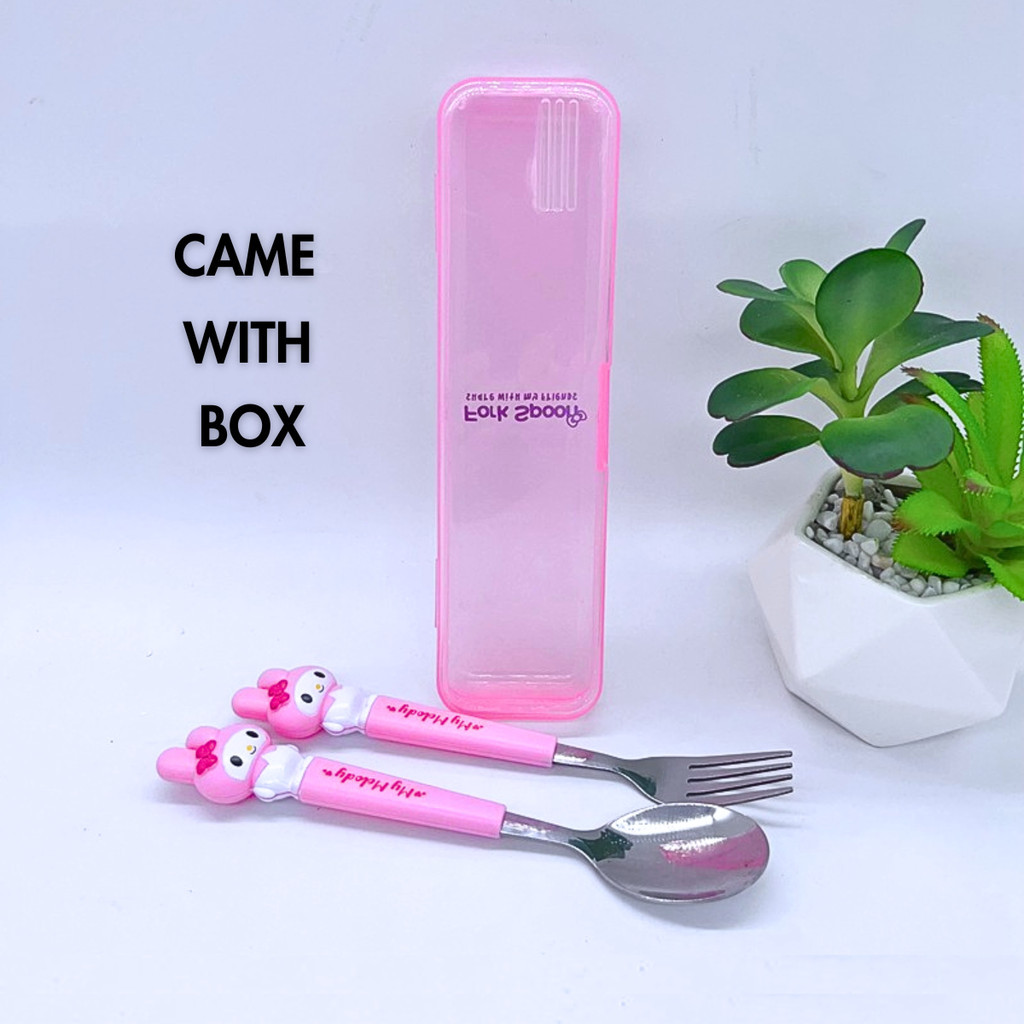BH Kid Spoon Fork With Box Sanrio Kitty Stainless Steel Cartoon Spoon ...