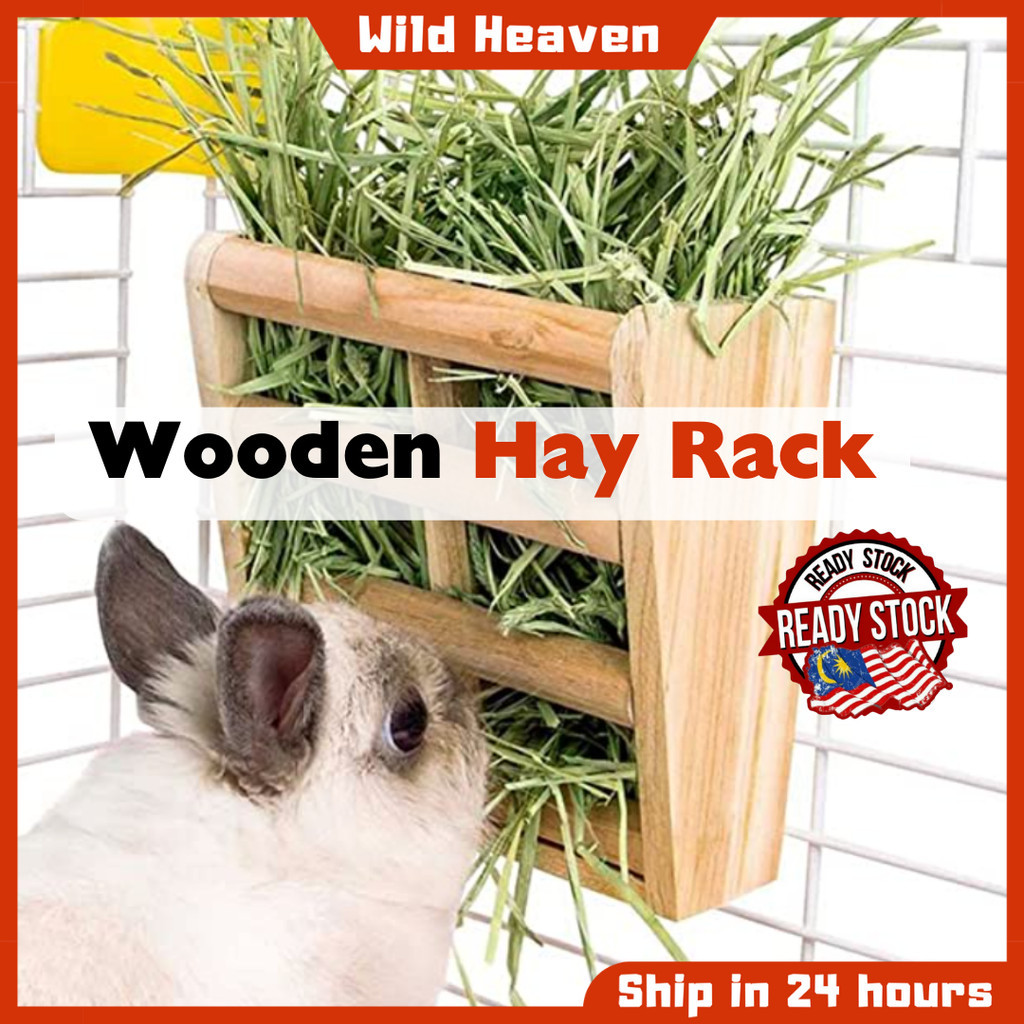 Wooden Hay Rabbit Feeder Rack Guinea Pigs Food Bowl Chinchilla Bin ...
