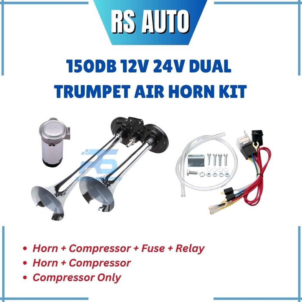 RS 150db 12V 24V Dual Trumpet Air Horn Compressor Kit For Train Car ...