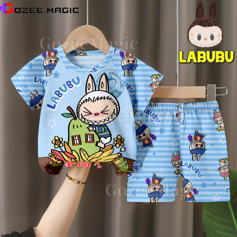 New Labubu Cartoon Pajamas Set Cute Printing Refreshing Summer Boy and ...