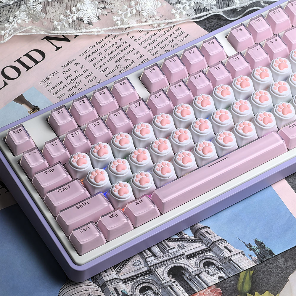 Cat Paw Keycap Mechanical Keyboard DIY Keycaps Pink Creative Super Cute ...