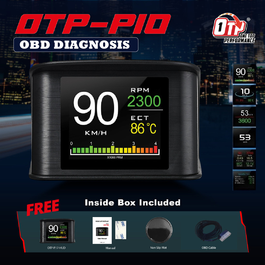 OTP P10 OBD2 Meter Gauge Car OBD Meter Speed Display Water Temp RPM Turbo Boost HUD | Shopee ...