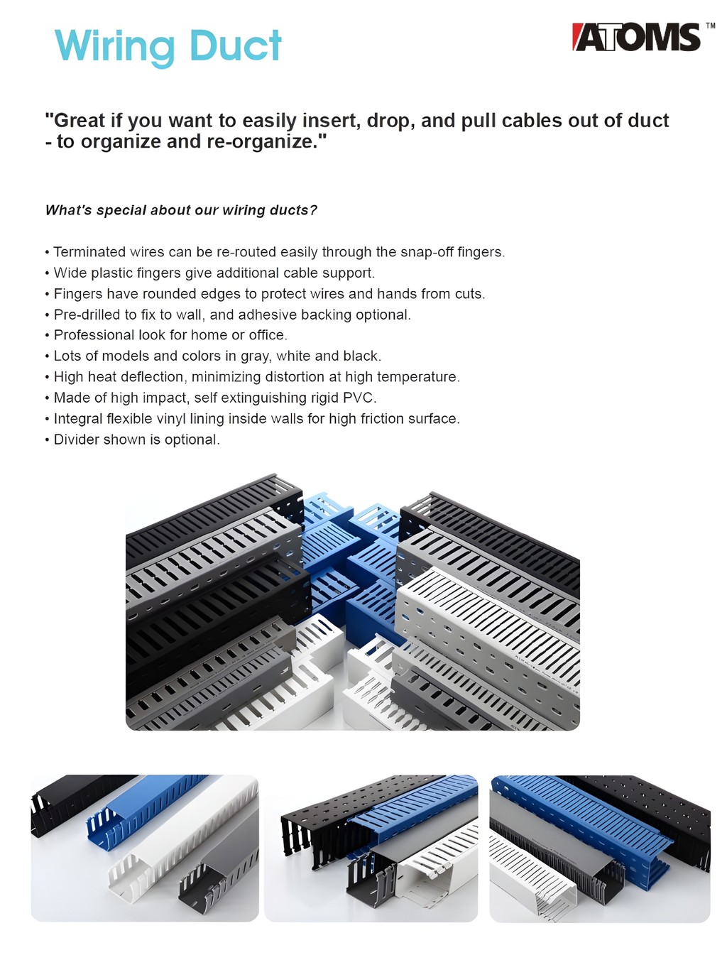 ATOMS VDR Wide Slot Open Slot Wiring Duct PVC Trunking Cable Duct Cable ...