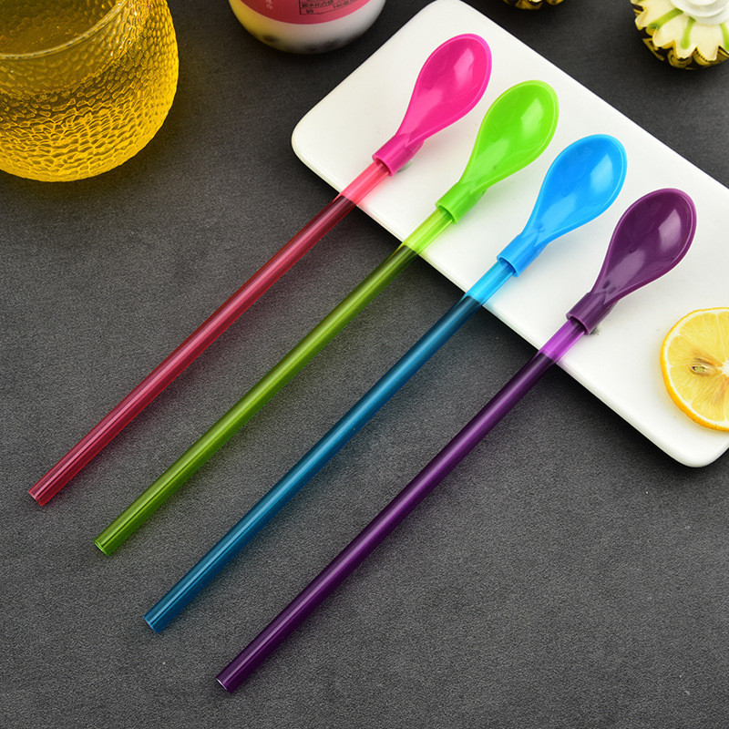 Candy colored straw spoon dual-purpose plastic spoon Straw spoon ...