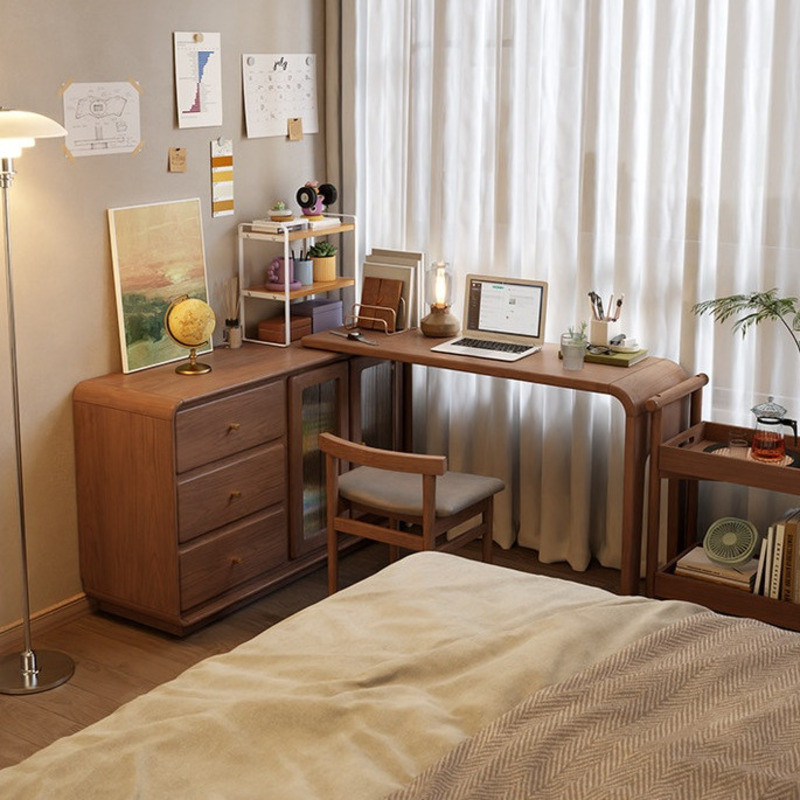 THR Bedroom Office Solid THR han Wood Rotating Desk With Cabinet Study ...