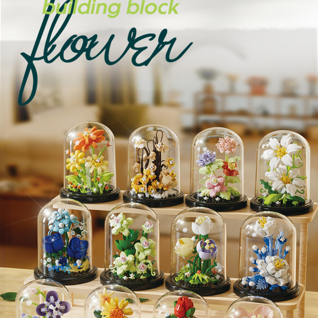 Flower Building Blocks Sunflowers Roses Carnations Hibiscus Potted ...
