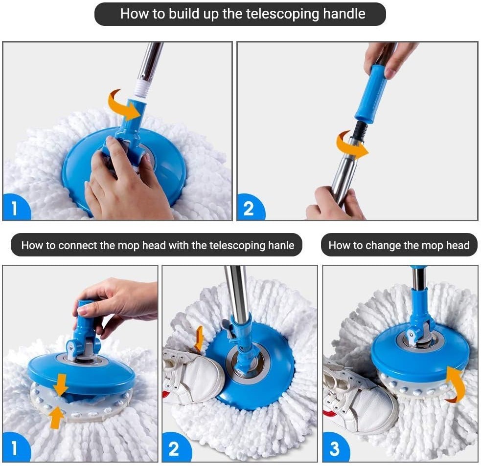 Easy Spin Mop Accessories Refill Cloth Replacement Spin Mop Handle and ...
