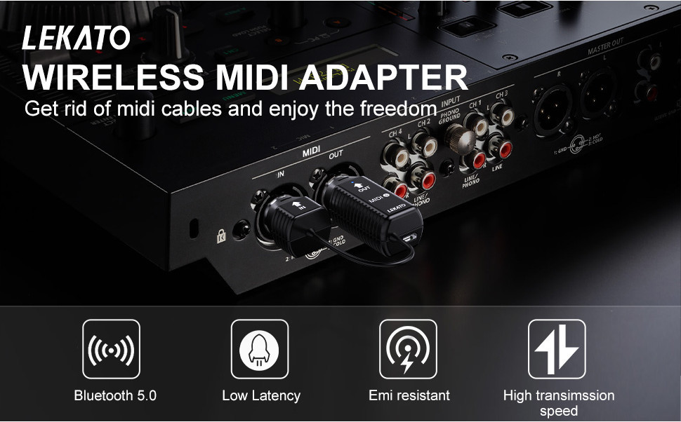 LEKATO Wireless MIDI Adapter Bluetooth5.0 Low Latency 5 PIN for ...