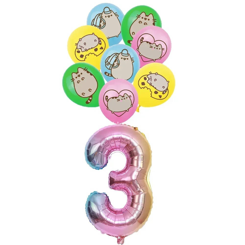 Pusheen themed cartoon cat birthday party supplies balloon set banner ...