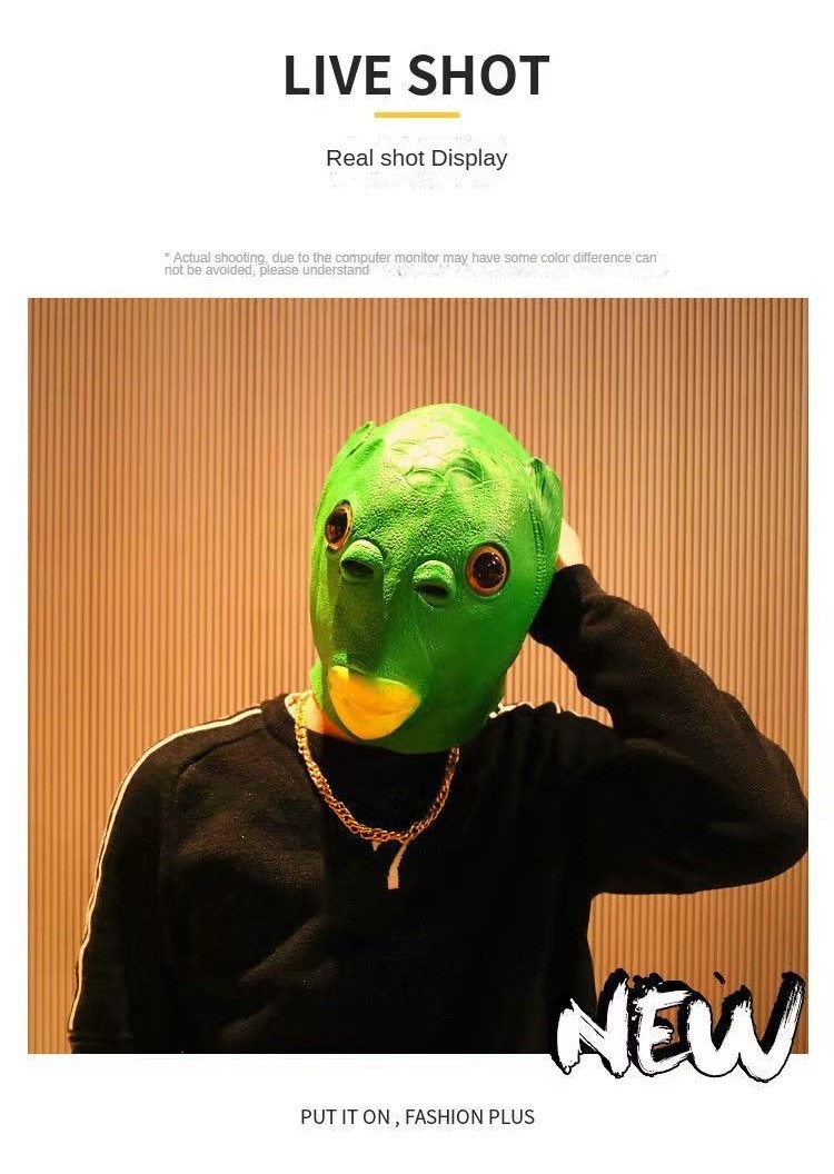 Funny Head Cover , Green Fish Mask for Adult, Realistic Latex Full Head ...