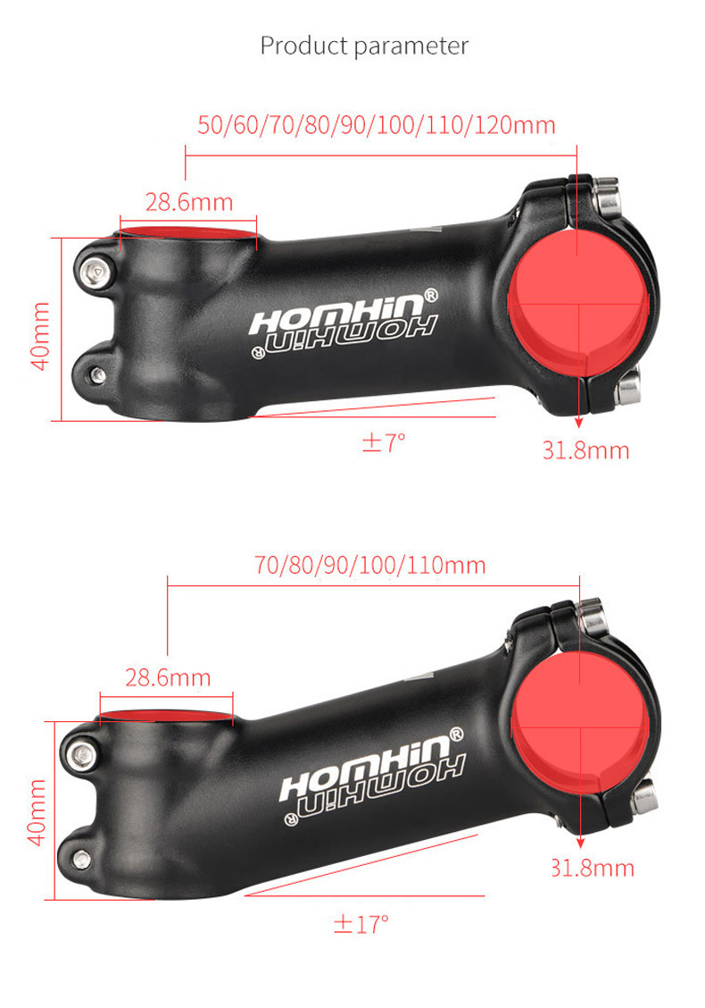 Homhin MTB Bicycle Handlebar Stem 7 Degree 17 Degree Aluminum Mtb Stem ...