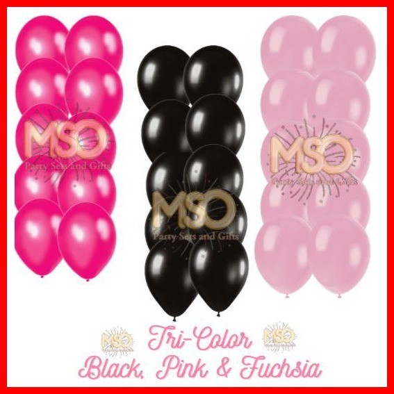 Tri Color Metallic Balloons (30pcs. Combination of Black, Pink, Fuchsia ...