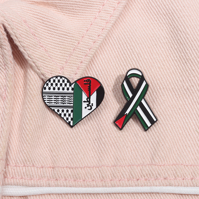 Palestine Ribbon Heart Enamel Pins Flag Love and Peace Brooch Metal Pin ...