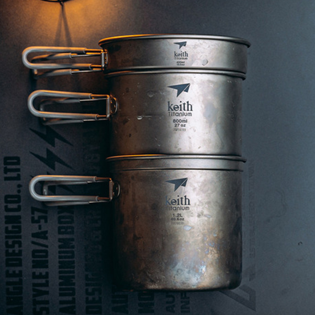 Keith 3 Piece Titanium Pot and Pan Cook Set Ti6014 Camping Pot Picnic ...