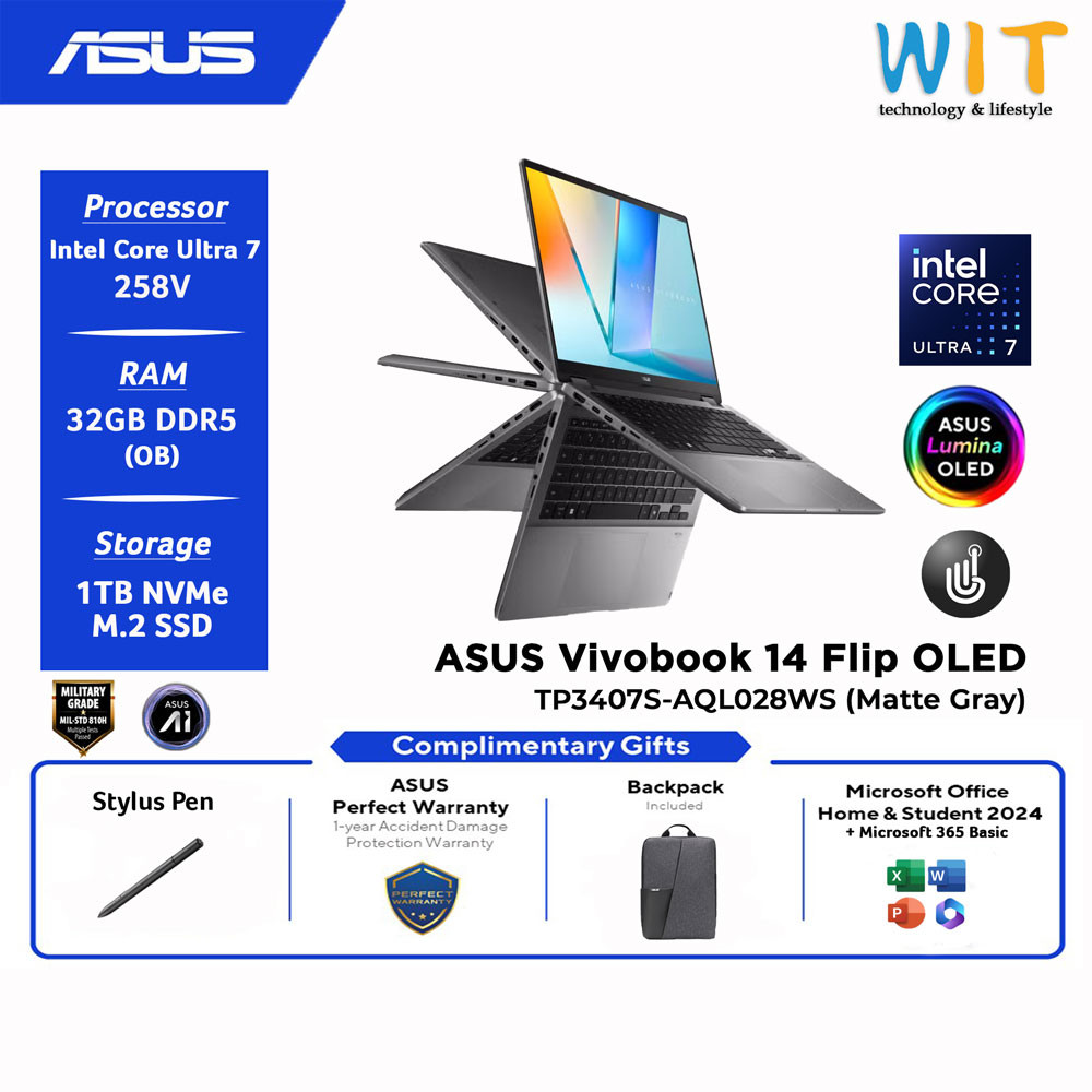 ASUS Vivobook 14 Flip TP3407S-AQL028WS (Intel Core Ultra 7-258V /32GB ...
