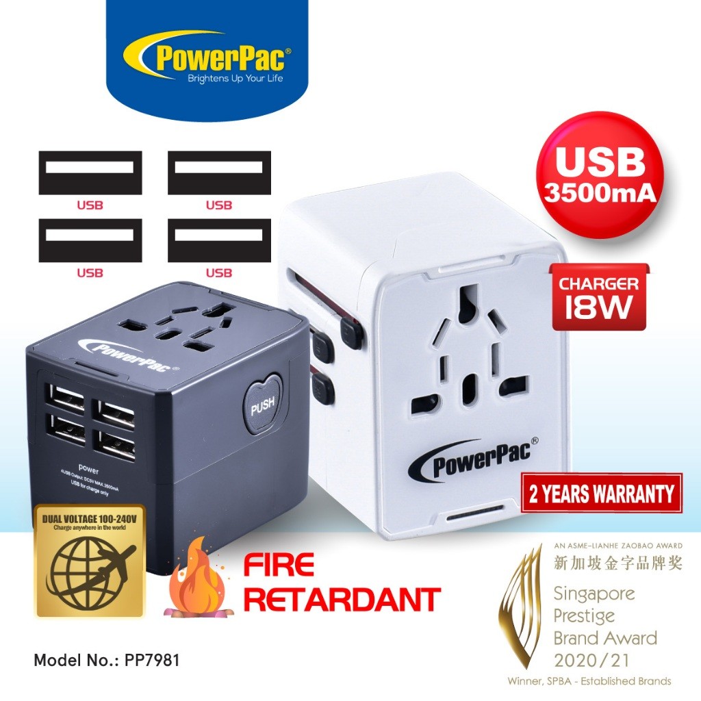 in stock PowerPac Multi Travel Adapter With 4 USB Charger (PP7981 ...