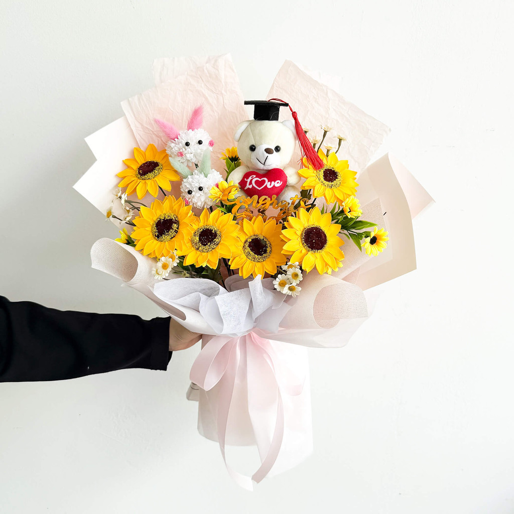 SHIOK 4 Inch Convo Bear Soap Bunny Sunflower Bouquet For Graduation ...