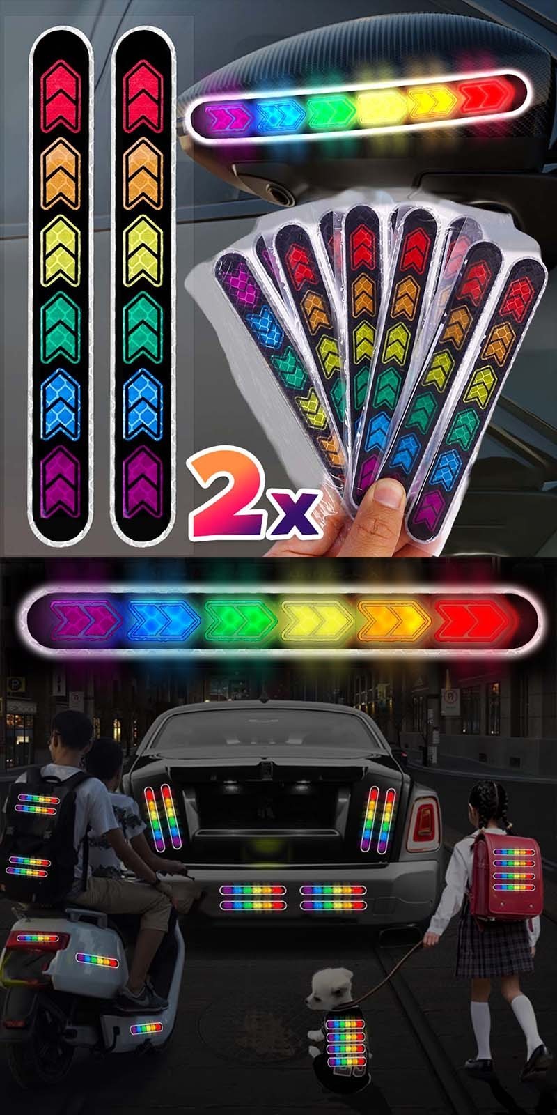 2PCS Rainbow Color Car Reflective Sticker - Night Driving Reflector ...