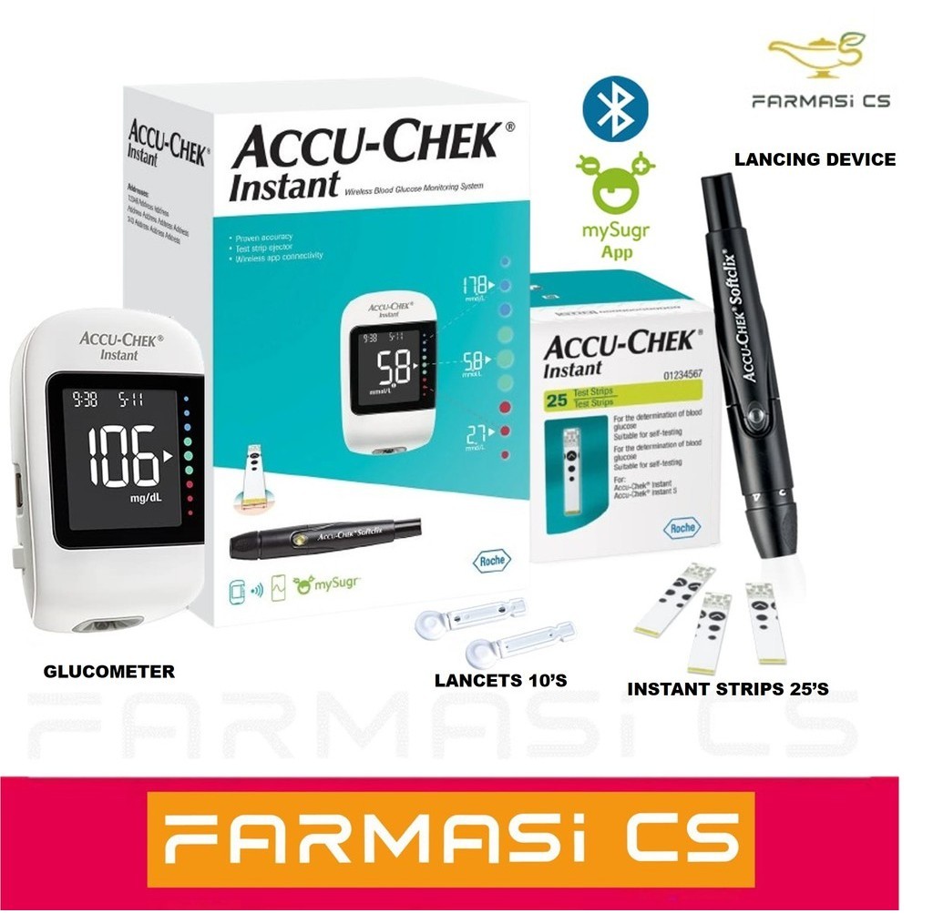 Accu Chek Instant Glucometer + Instant Test Strips 25's + Lancing ...