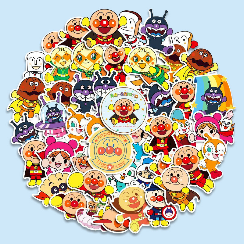 50Pcs Ampanman Cartoon Theme Stickers Cute Superman Waterproofing ...
