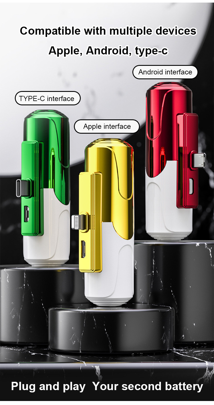 Mini Portable Capsule Power Bank 3300MAH Android Type C Emergency ...