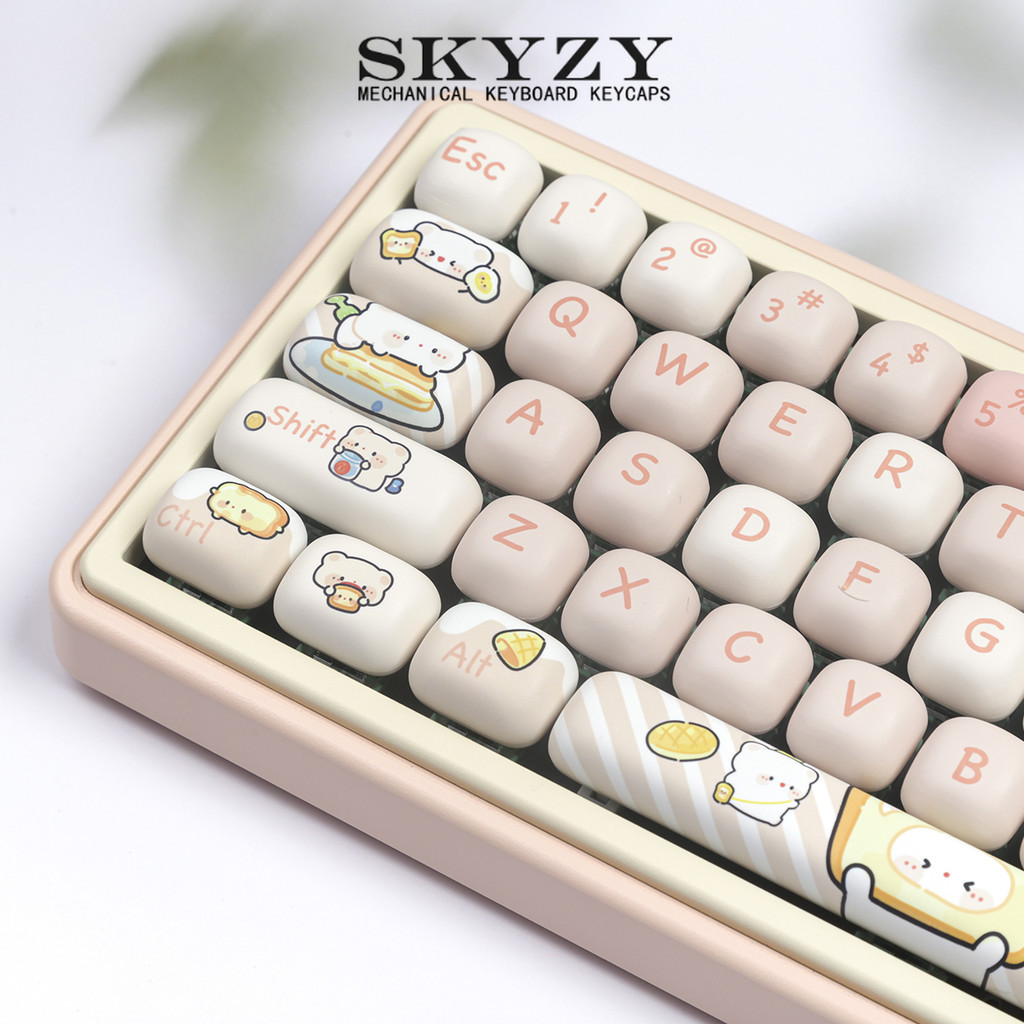 in stock Bread Bear Keycaps MOG Profile Cute Pink Buns Shape PBT Dye ...