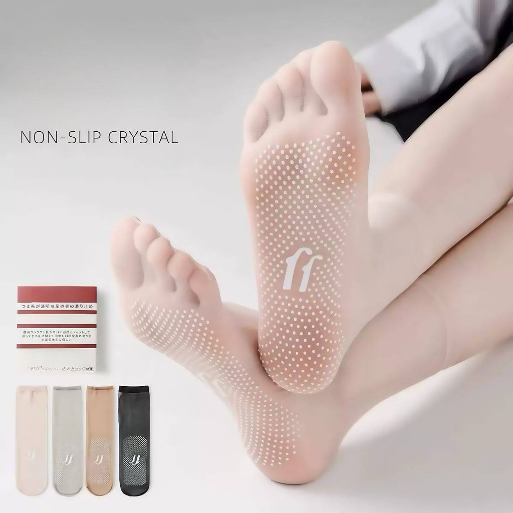 Silky crystal skin tone socks with anti slippery silicon dots detail ...