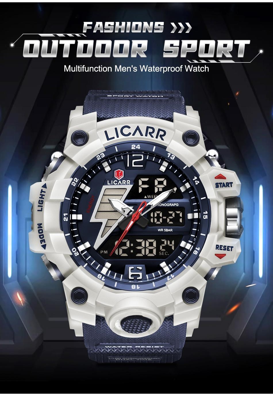 LICARR Brand Fashion Men's Watch Casual Analog-Digital Sports ...