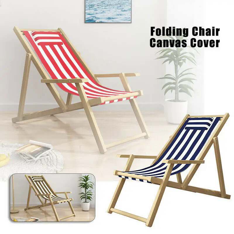Simple Canvas Beach Chair Lazy Folding Lounge Wood Beach Chair Portable ...