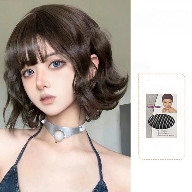 Wig Women's Short Curly Hair Full Head Set Lazy Wool Curled Full Top ...