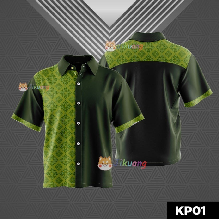 🔥[Ready Stock]Baju Korporat Lengan Pendek Corak Batik-Forest Green ...