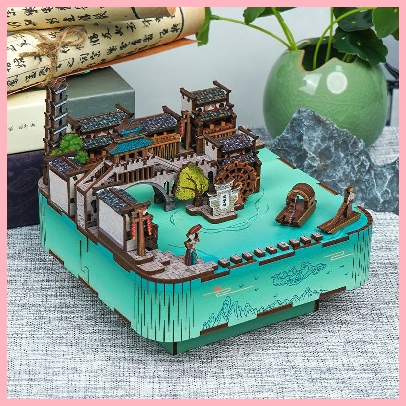 Gift Music Box Fun Phoenix Ancient City Music Box Handmade diy Wooden ...