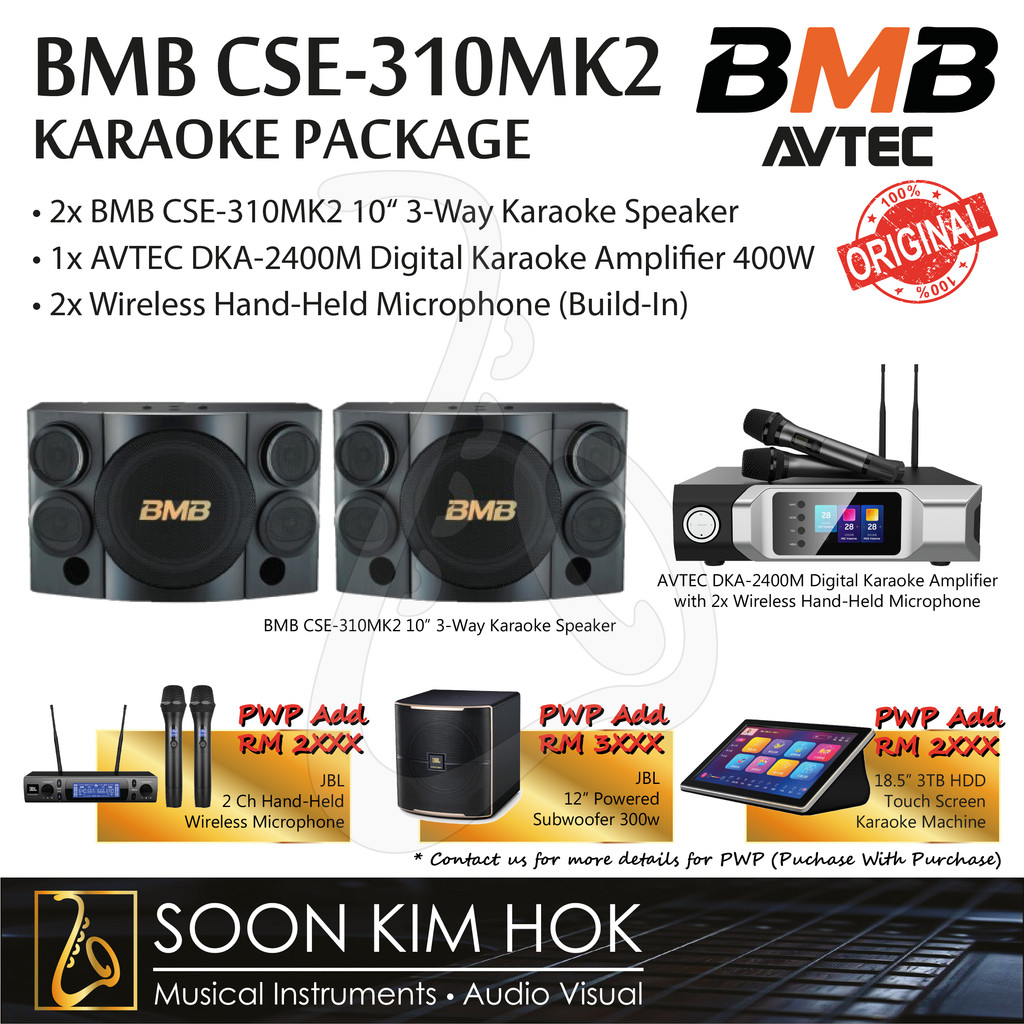 BMB CSE-310MKII 10" Speaker + AVTEC DKA-2400M Karaoke Amplifier with 2x ...