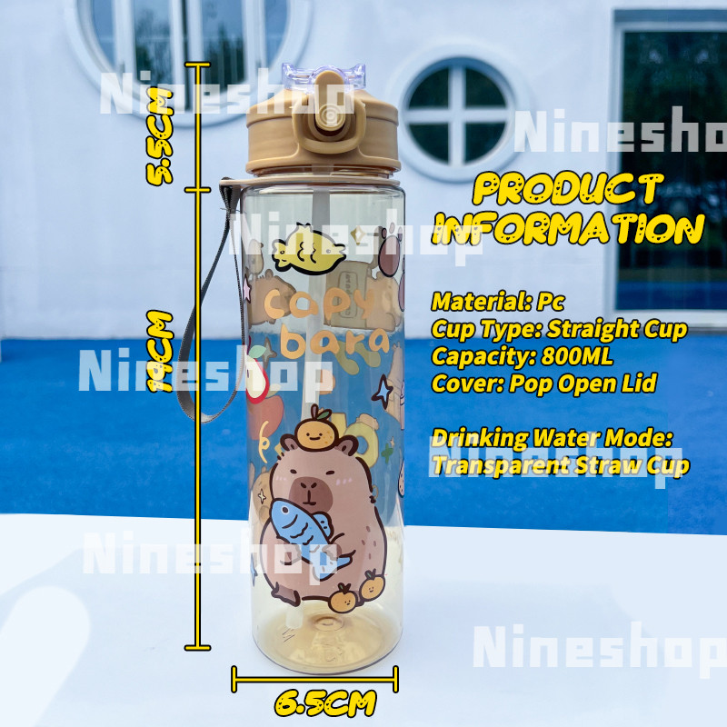 800ml Botol Air Capybara Kuromi Cinnamoroll Water Bottle Kids Straw Bpa ...