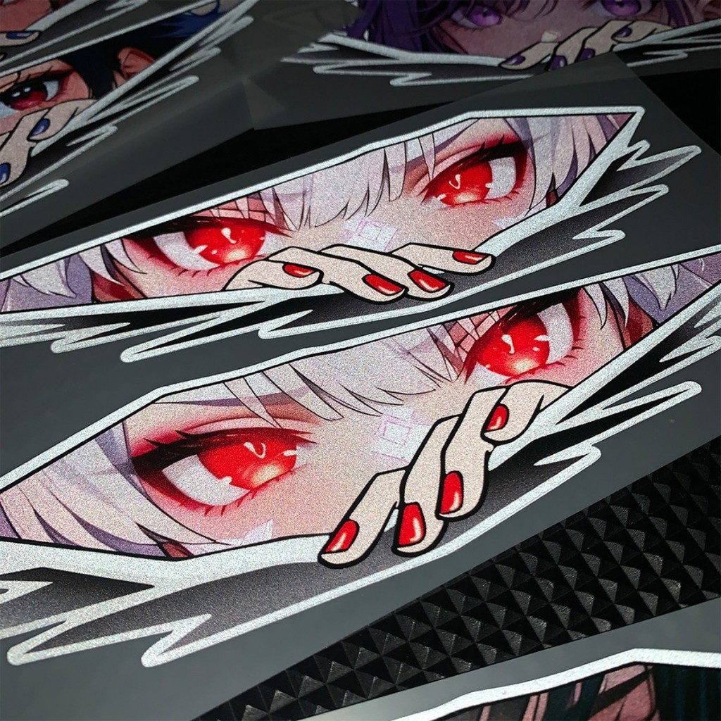 2Pcs JDM Anime Girl Eyes Sticker - Reflective Waterproof Decal for Car ...