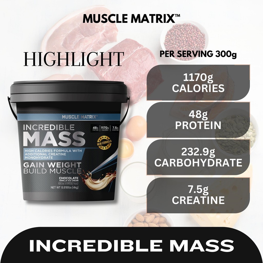 Muscle Matrix Incredible Mass (1.5 - 4kg) - Protein Mass Gainer, Sizing, Bulking, Susu Bina Otot ...