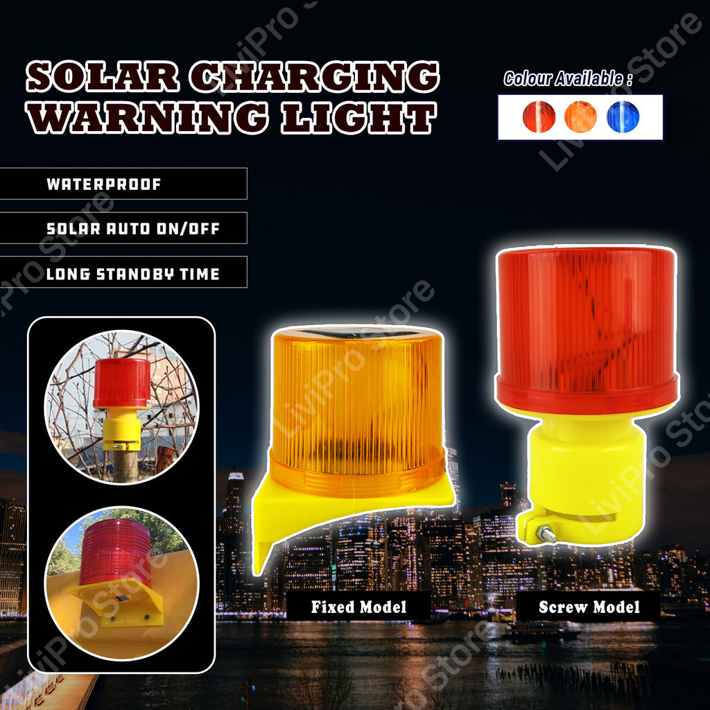 Solar Warning Light LED Emergency Flash Light Traffic Safety Beacon Fix ...