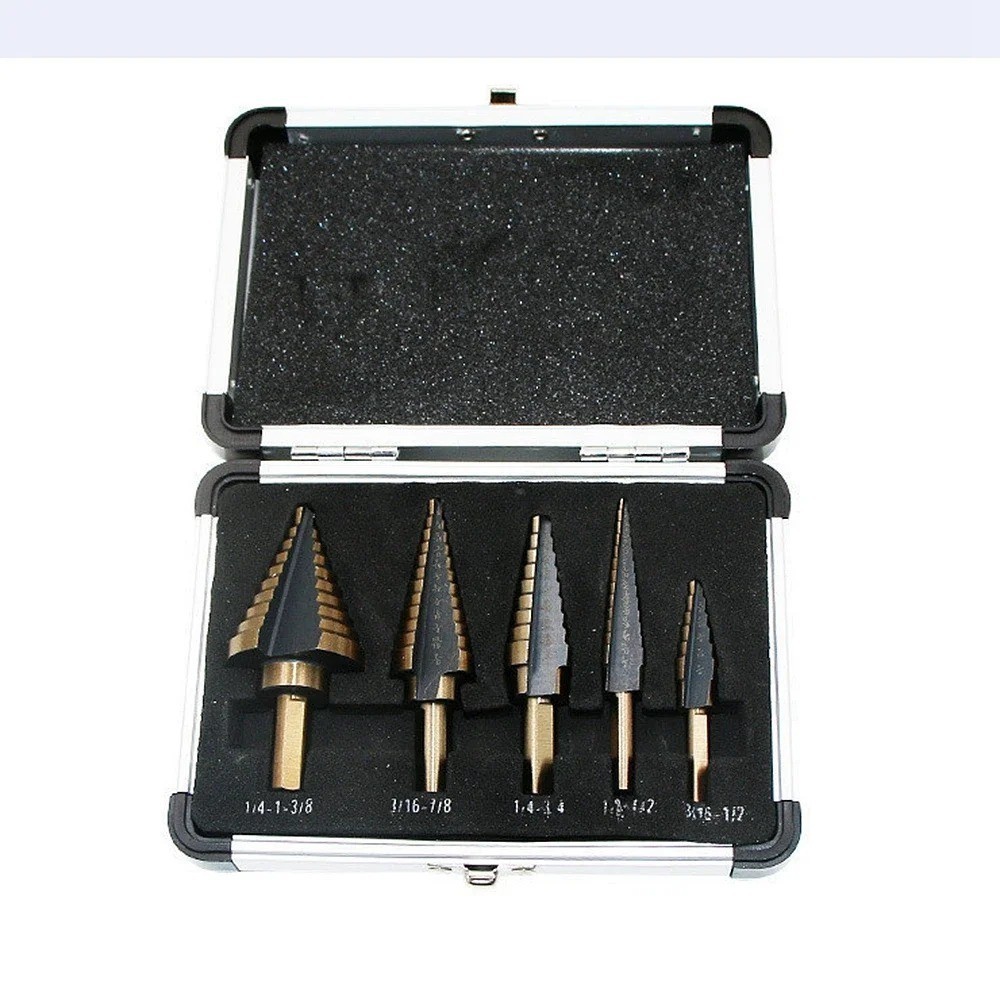 Krachtige 5Pcs Step Drill Bit Set Multiple Hole Titanium Conical ...