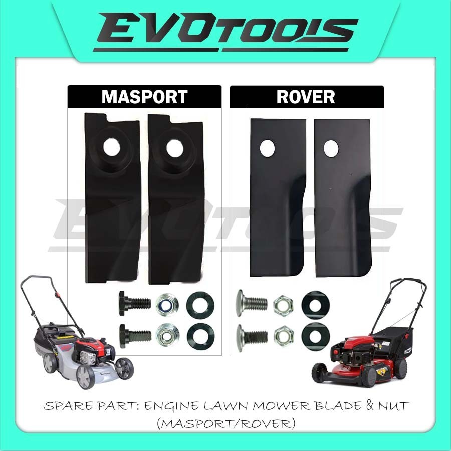 ENGINE LAWN MOWER: BLADE & NUT SET (2PCS/SET) MASPORT & ROVER /MATA ...