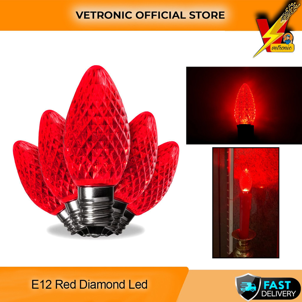 CHILI RED FACETED DIAMOND LED BULB E12 1 (2 Units /PACK)烛台灯LED灯泡/蜡烛灯泡 ...
