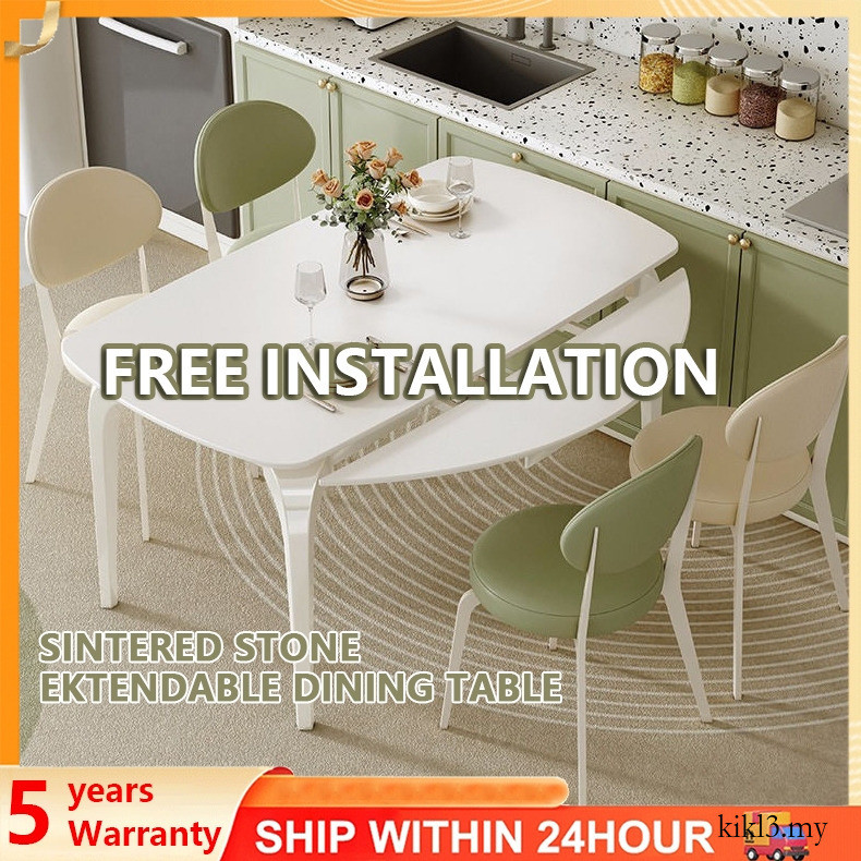 K K Extendable Folding Round HDB Sintered Stone Dining Set Foldable ...