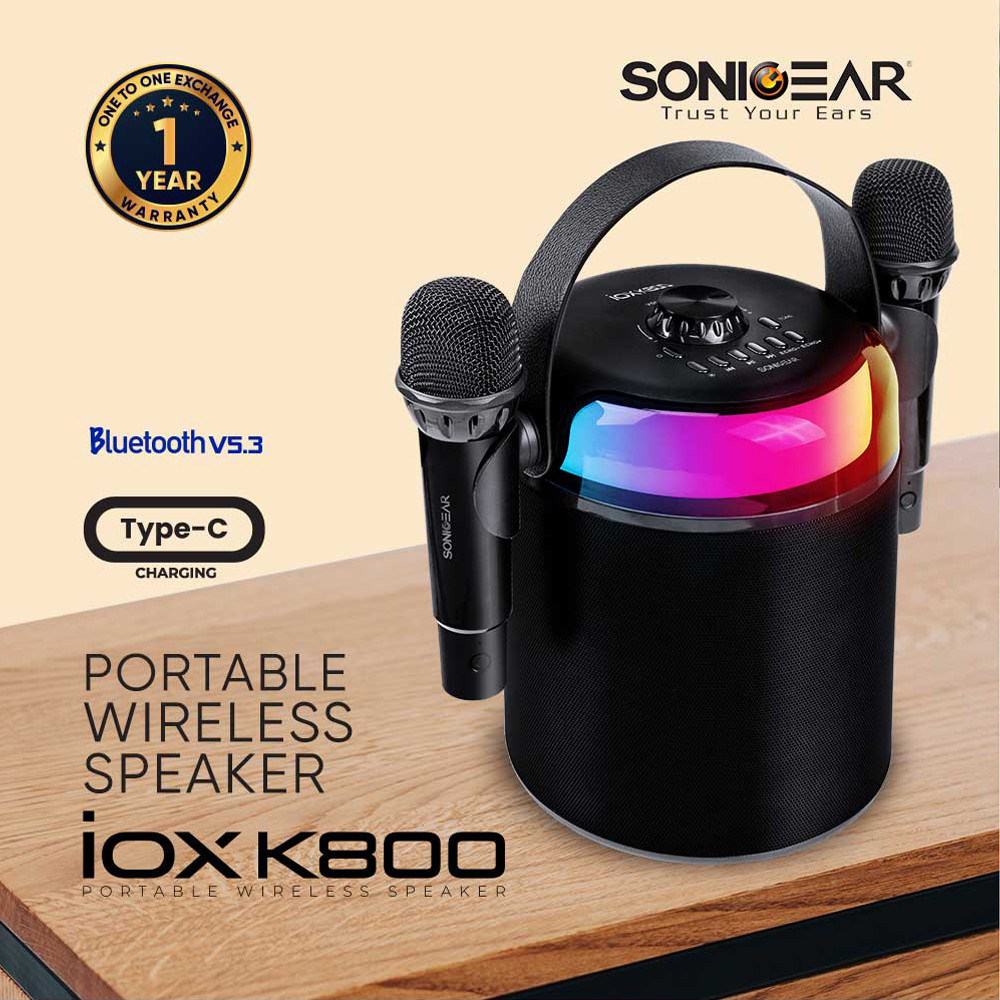 SonicGear IOX K800 Dual Mic Portable Karaoke Bluetooth 5.3 Wireless ...