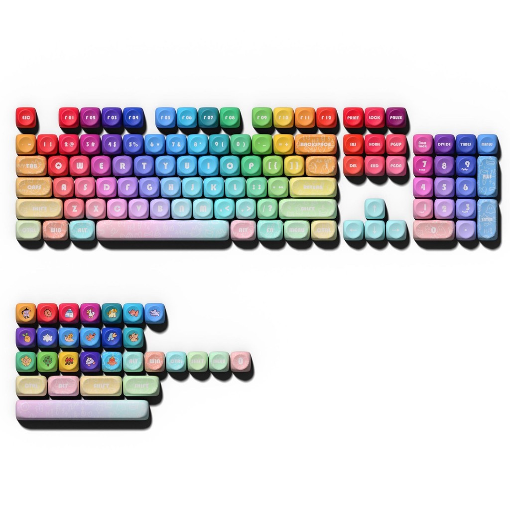 Rainbow Set Keycap Circular Cap MOA Profile PBT DYE-SUB 135 Keys for MX ...