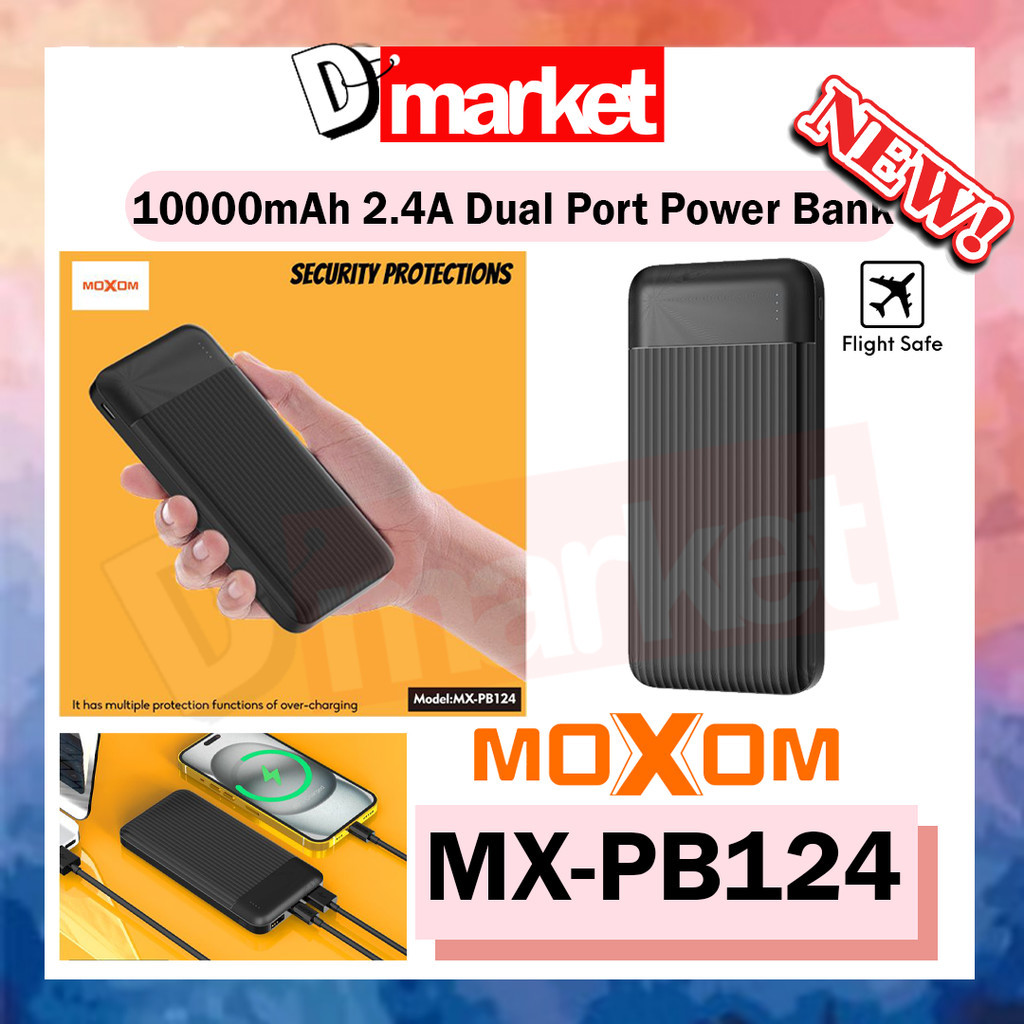 Moxom 10000mAh Power Bank MX-PB124 Slim Power Bank 2.4A Dual Port Portable Powerbank MXPB124 ...