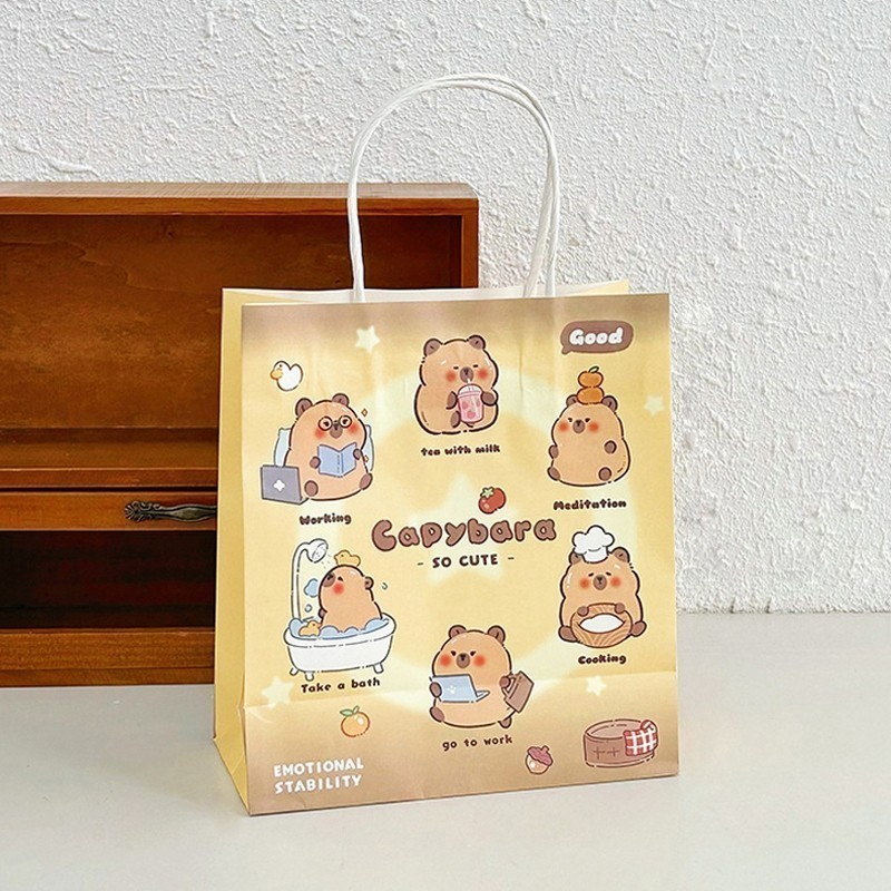 Cute Capybara Gift Bag Cartoon Portable Loopy Paper Bags Candy Color ...
