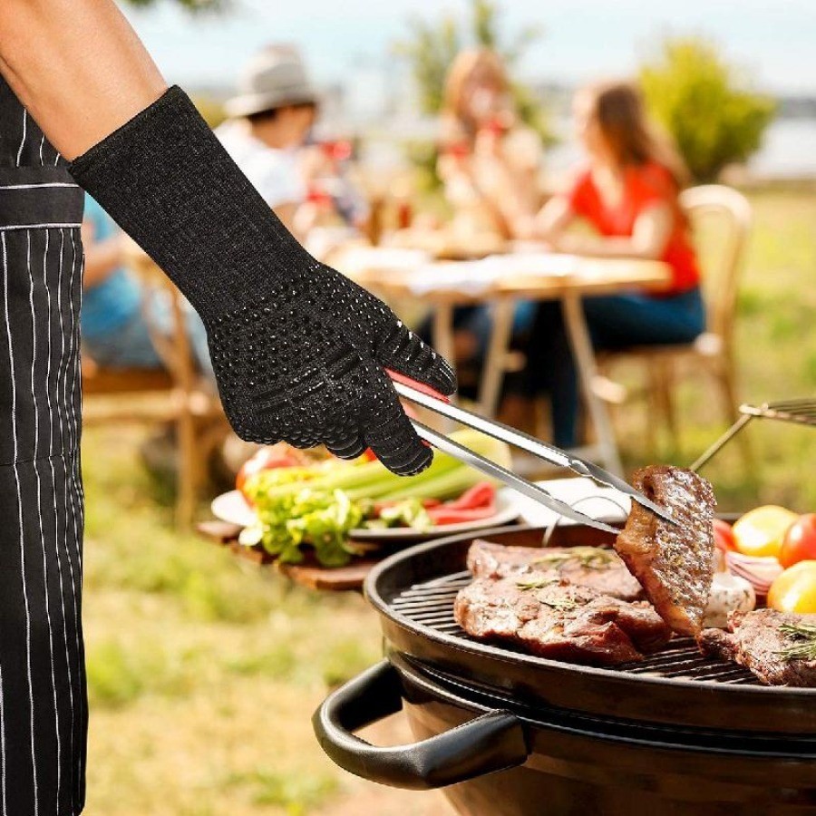 【READY STOCK】BBQ Grilling Cooking Gloves 500℃ Extreme Heat Resistant Oven Welding Gloves High ...