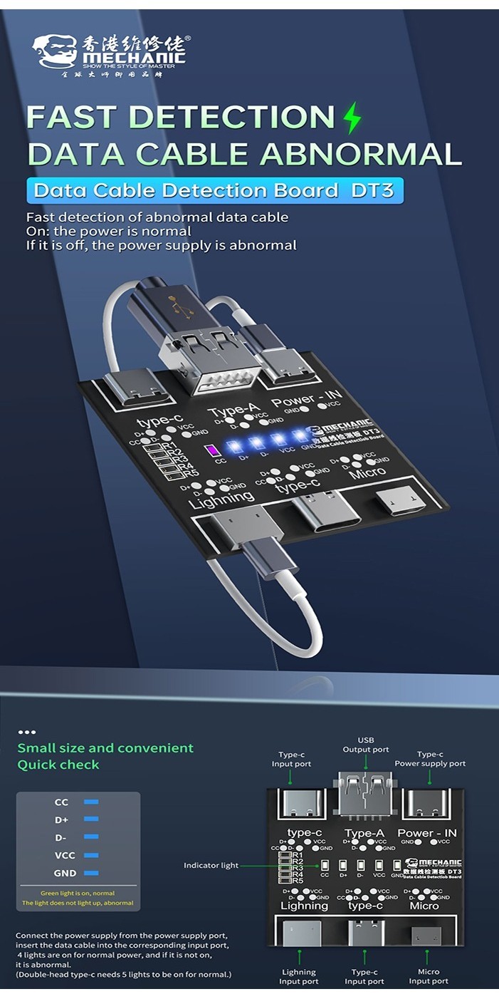 MECHANIC DT3 Data Cable Detection Board USB Cable Tester Short Circuit ...