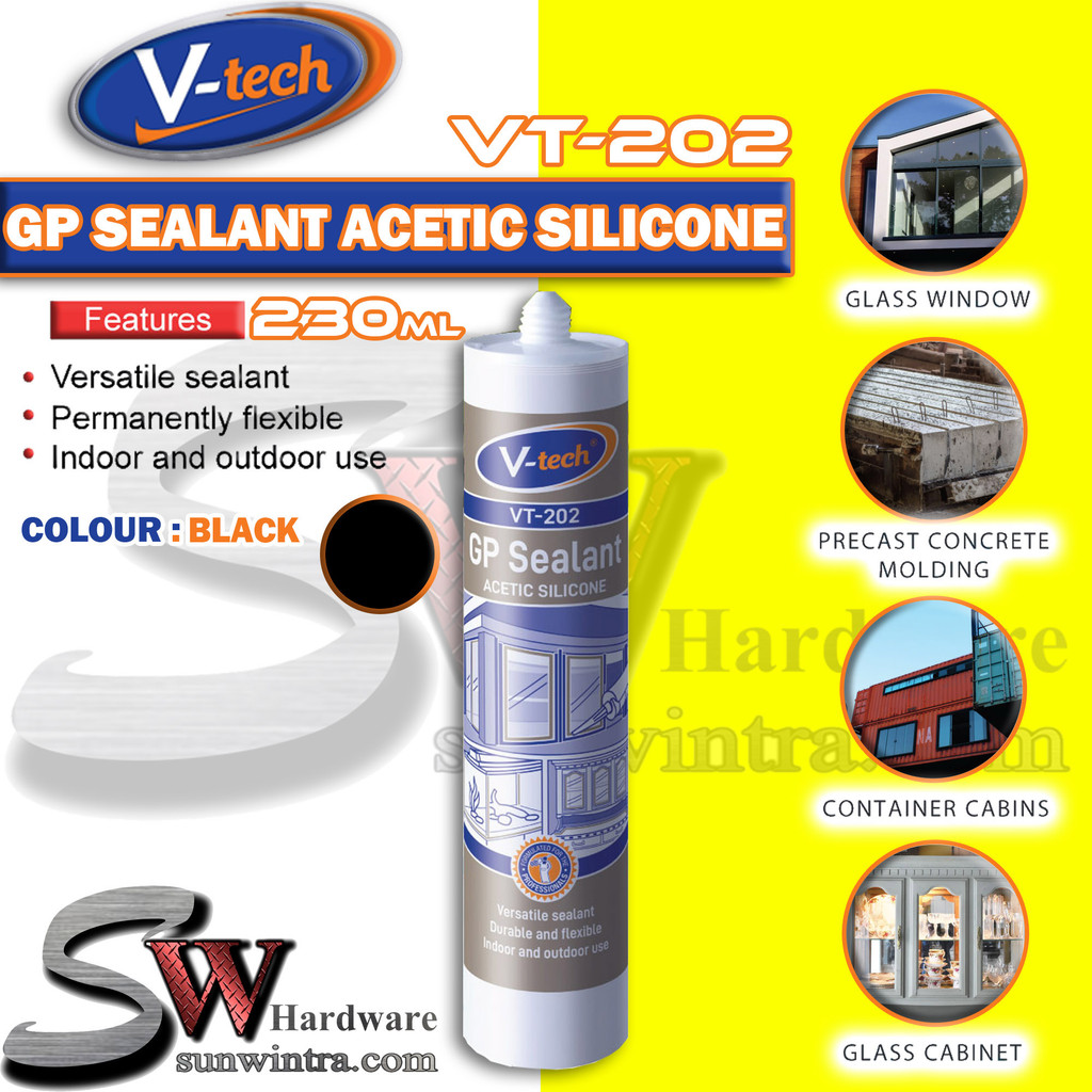 V-TECH 230ML VT-202 SILICONE SEALANT GP SEALANT VT202 (CLEAR/BLACK/GREY/WHITE) | Shopee Malaysia