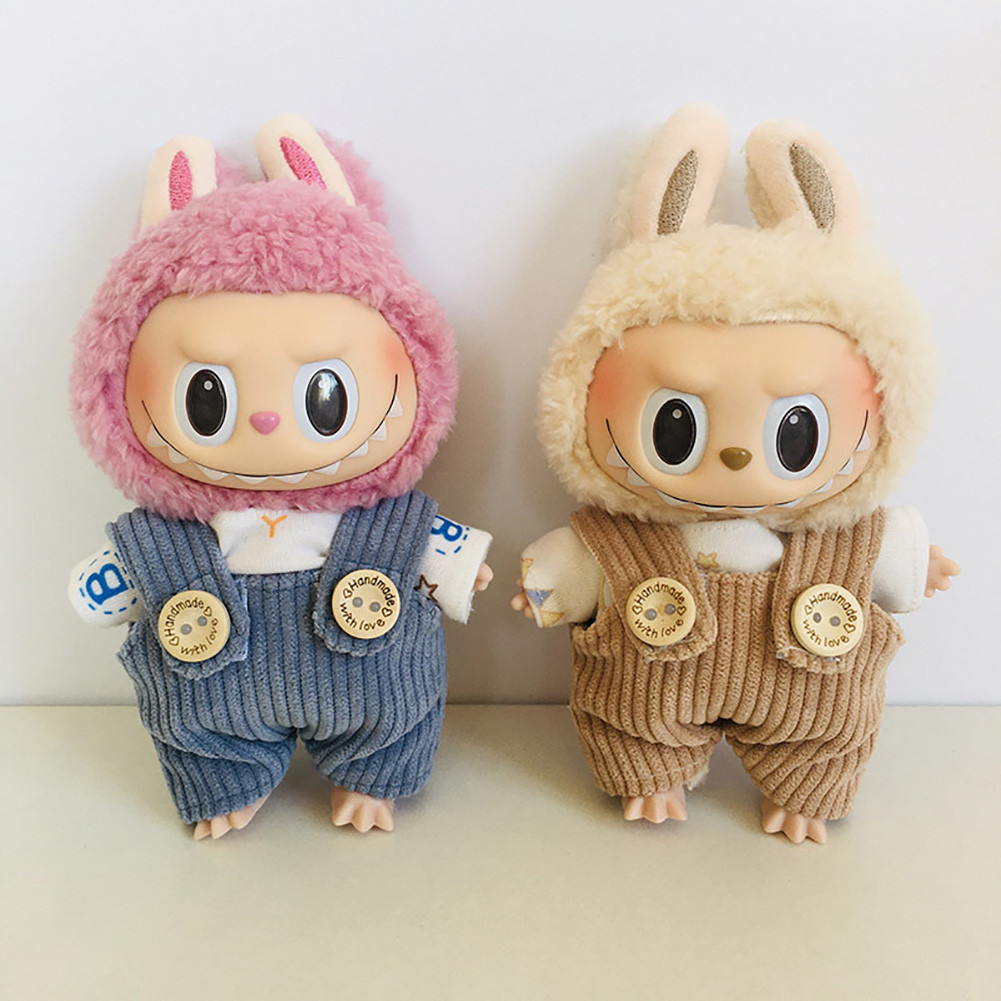 (No dolls)For 17 cm Labubu Doll Hanging Tee with Buttoned Overalls 17cm ...